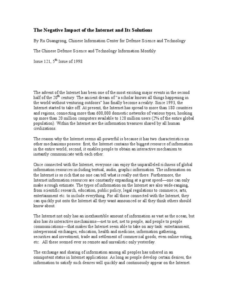 The Negative Impact of The Internet and Its Solutions | PDF | Computer ...