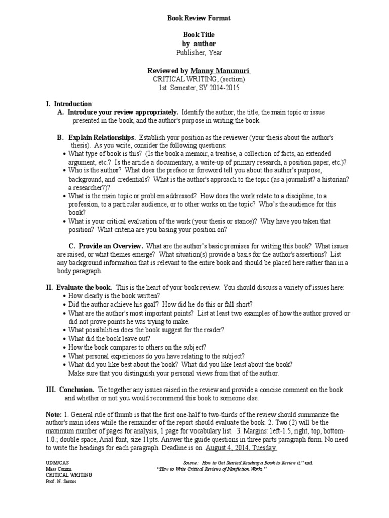 Book Review Format | PDF