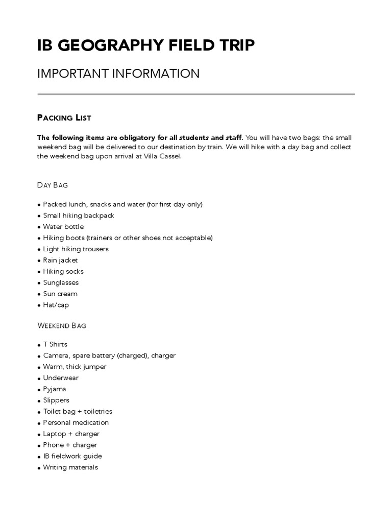 Field Trip Planning | PDF | Hiking | Lunch