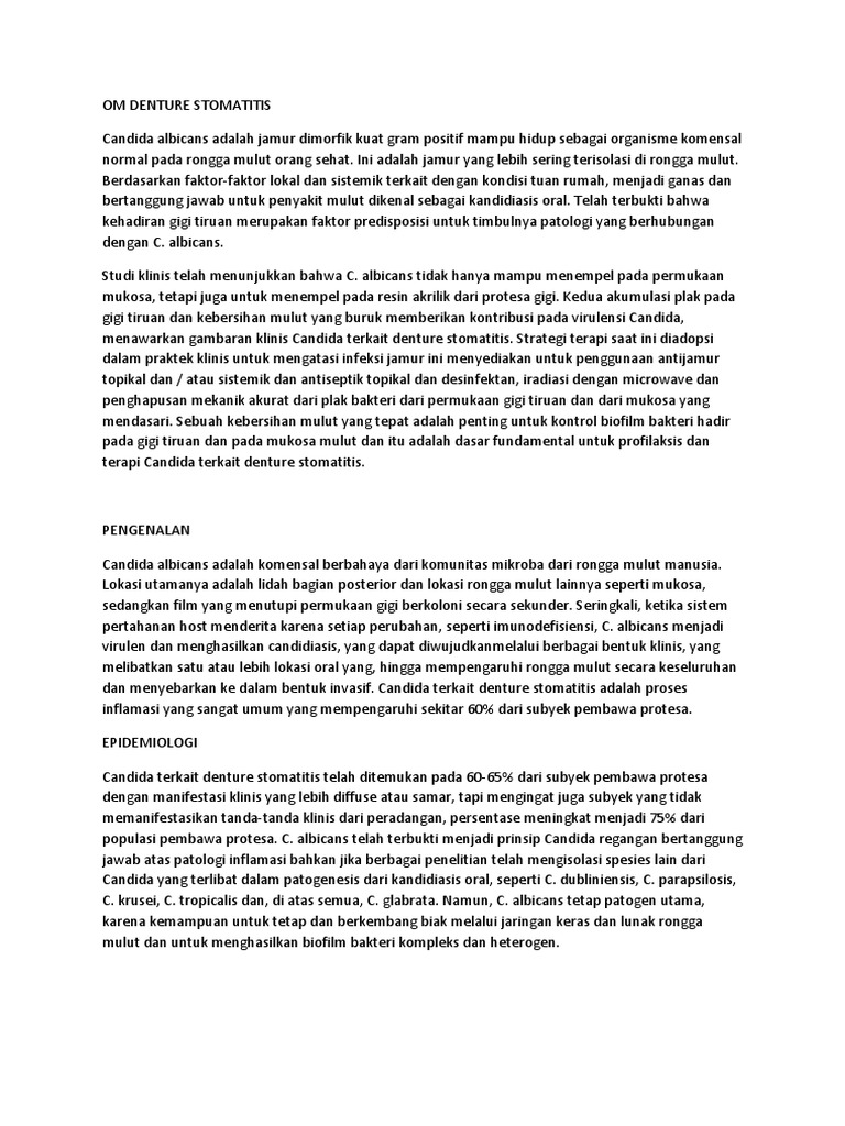 Om Denture Stomatitis | PDF