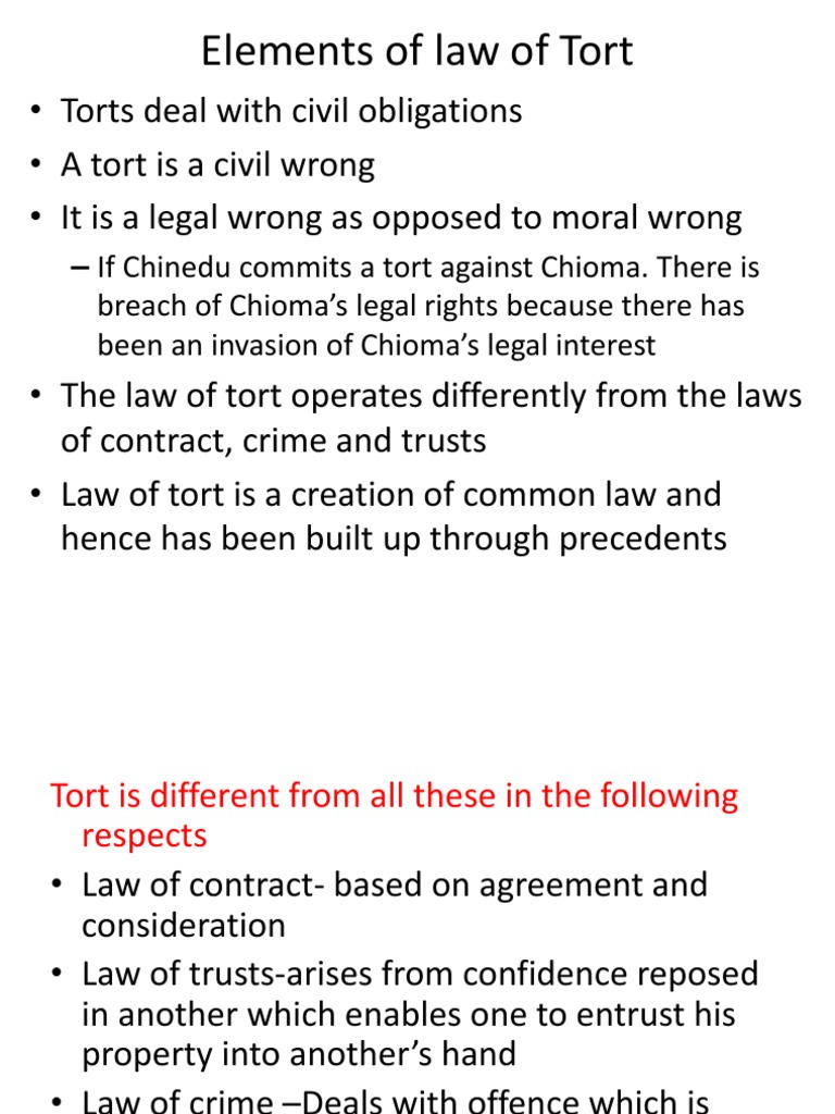 Lecture 4 Elements of Torts | PDF | Tort | Duty Of Care