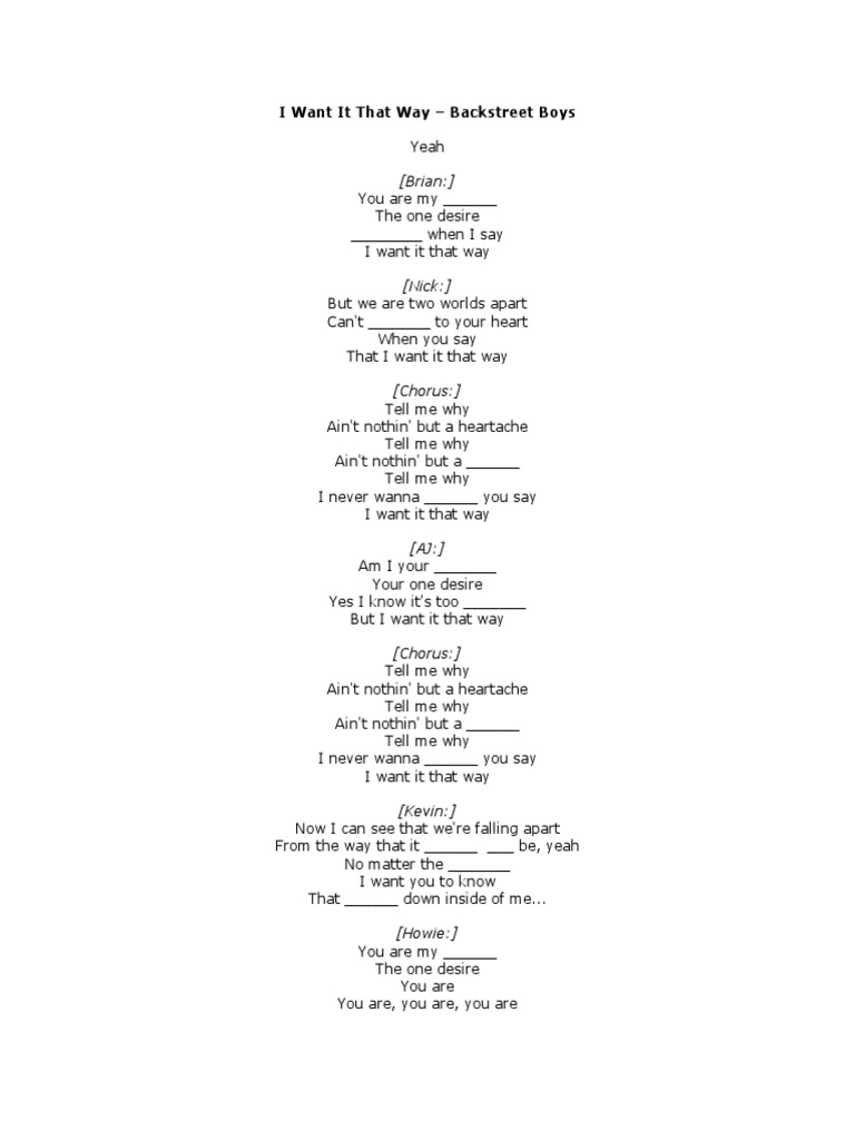 I Want It That Way Lyrics | PDF