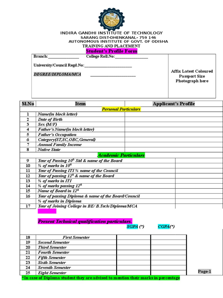 College Biodata Foramt | PDF | Career & Growth | Sports & Recreation