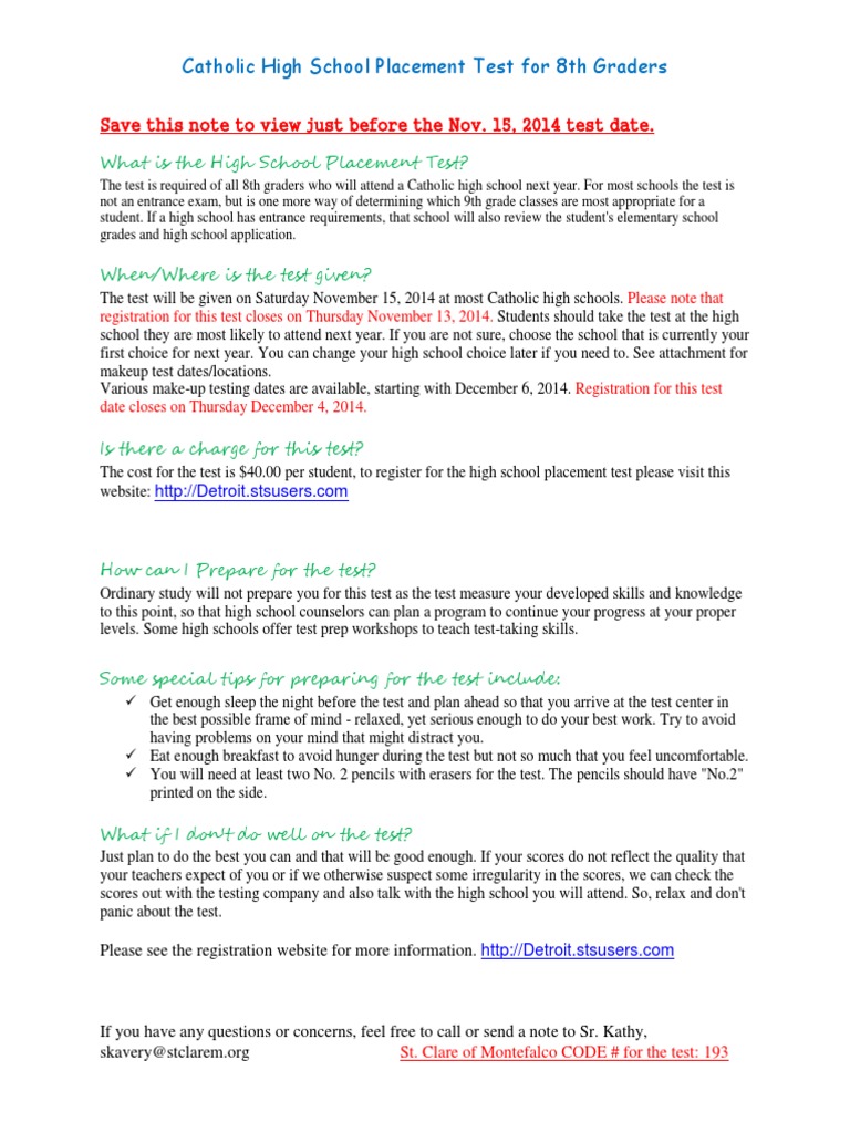High School Placement Test Letter | PDF | Secondary School | Test ...