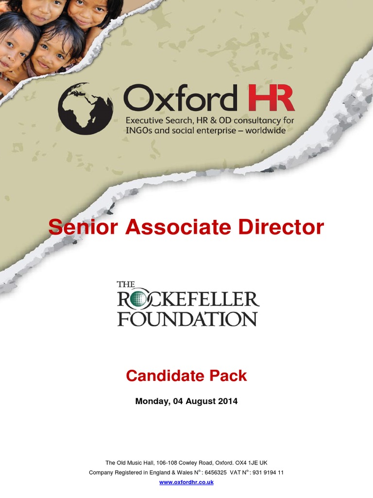 Rockefeller Foundation Senior AD Candidate Pack | PDF | Strategic ...