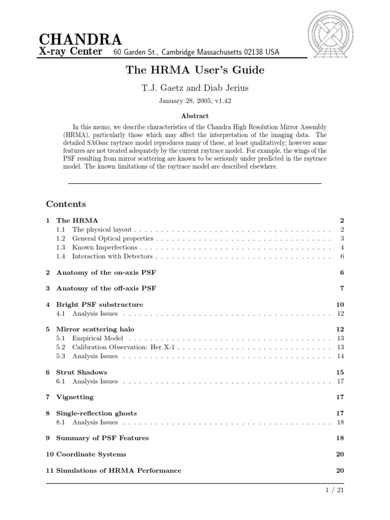 Chandra: X-Ray Center The HRMA User's Guide | PDF | Optics | Mirror