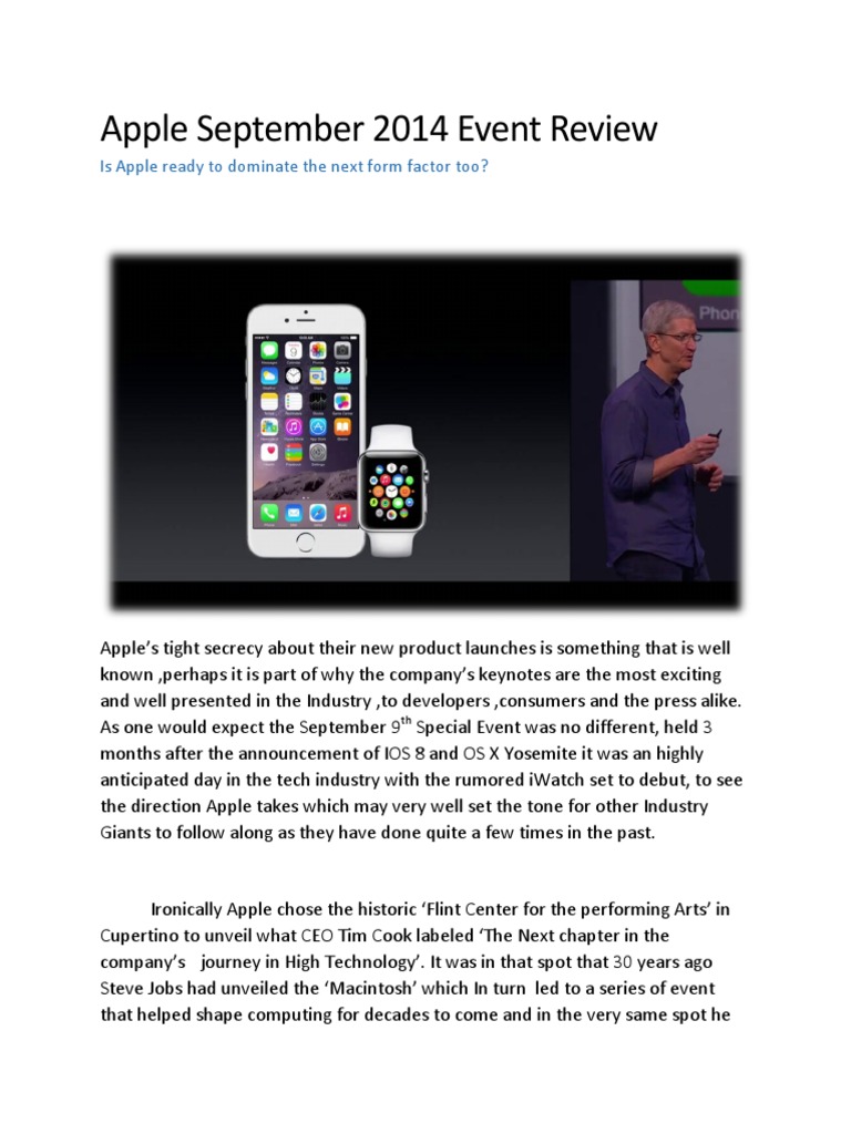 Apple September 2014 Event Review | PDF | Apple Watch | Apple Inc.
