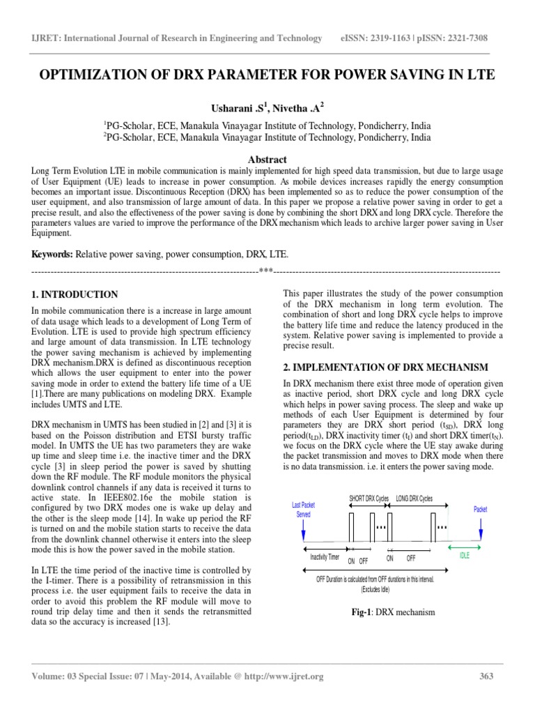 Optimization of DRX Parameter For Power Saving in Lte-Libre | PDF | Lte (Telecommunication) | Sleep