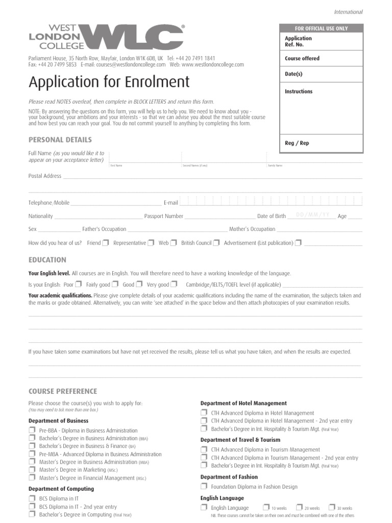 WLC App Form 2010 Int | PDF | Master Of Business Administration ...