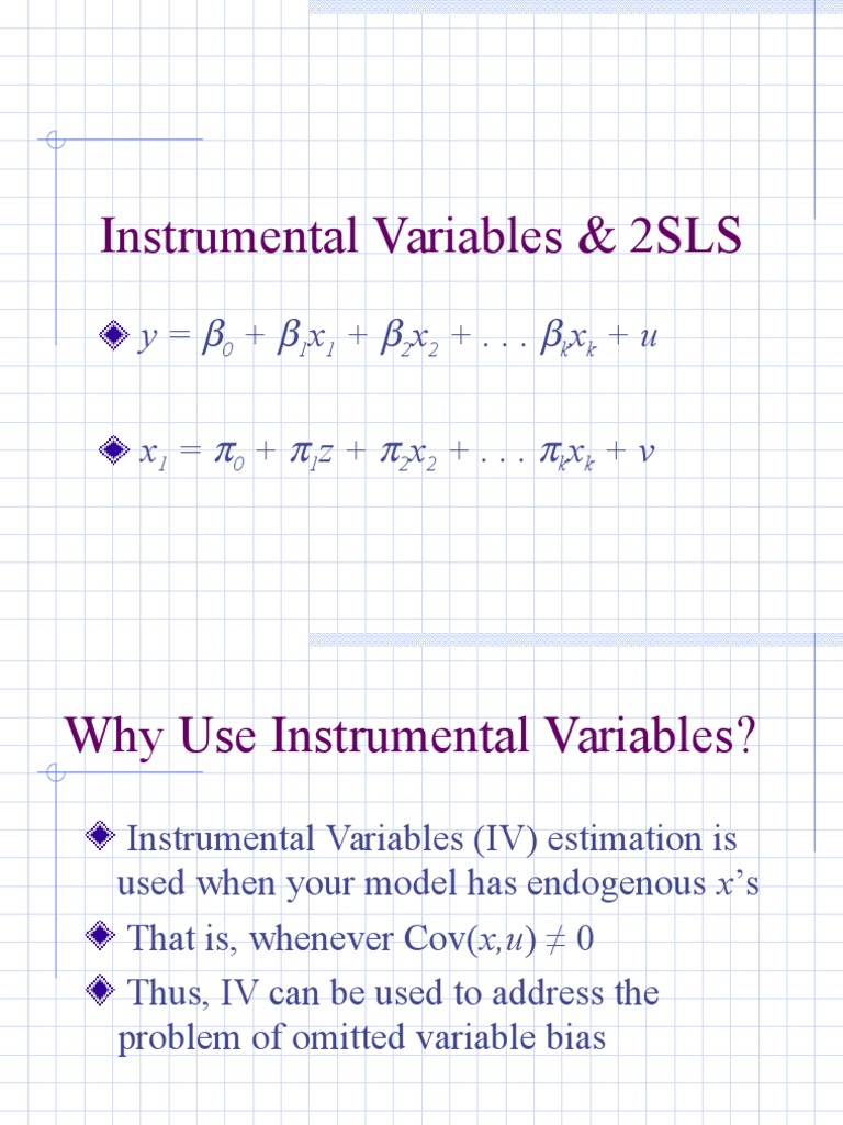 Instrumental Variables & 2SLS: y + X + X + - . - X + U X + Z+ X ...