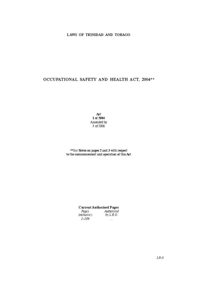 Trinidad and Tobago Occupational Safety Act | PDF | Dangerous Goods ...