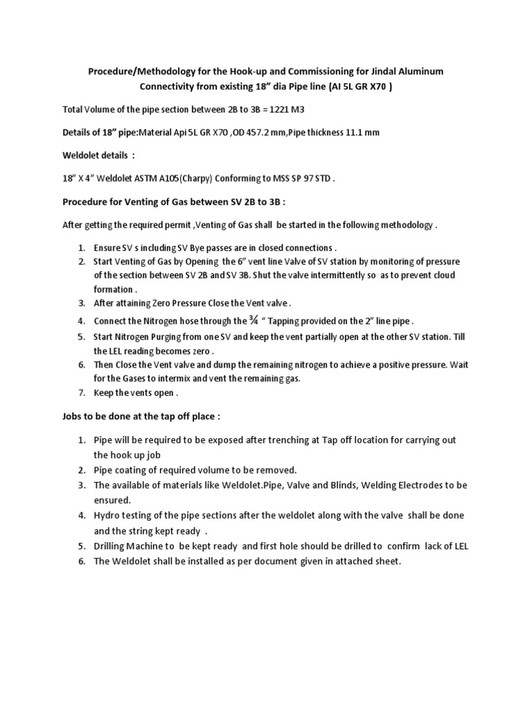Procedure Methodology For The Hook Up And Commissioning For Jindal