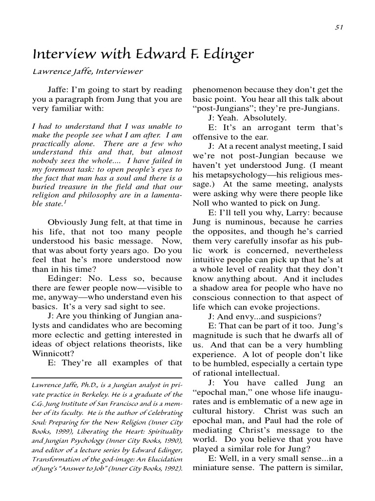 Interview With Edward F. Edinger | PDF | Philosophy | Self-Improvement