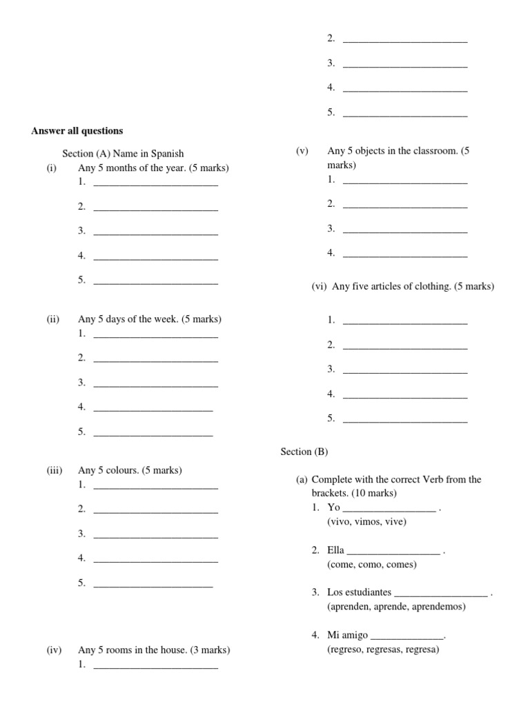 Spanish Test Paper | PDF | Food And Drink | Foods