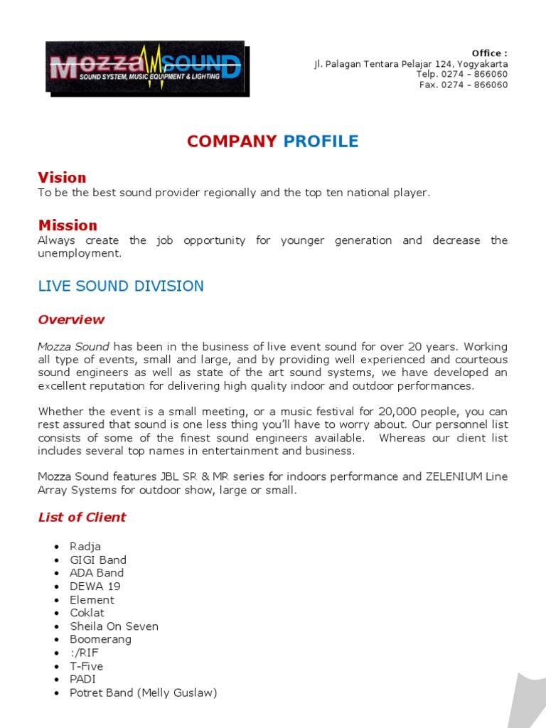 Mozza Company Profile | PDF | Loudspeaker | Sound Production Technology