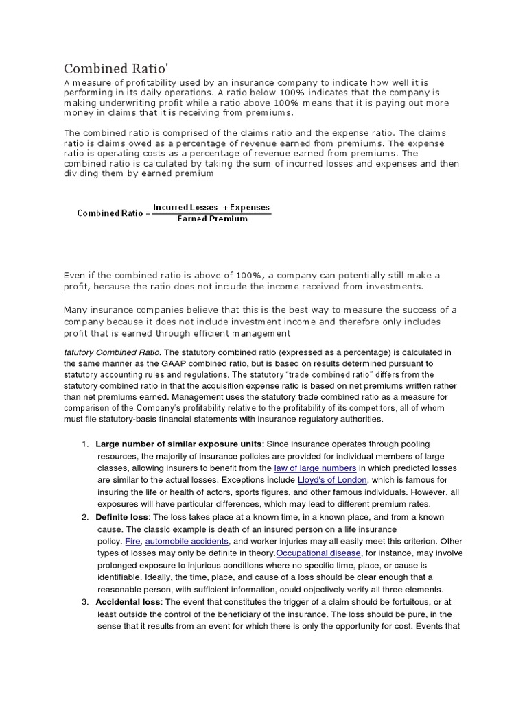 Combined Ratio': Tatutory Combined Ratio. The Statutory Combined Ratio ...