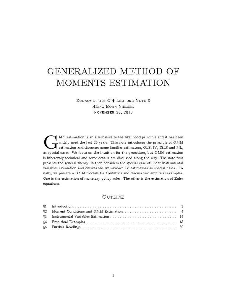 Generalized Method of Moments Estimation: Econometrics C Lecture Note 8 ...