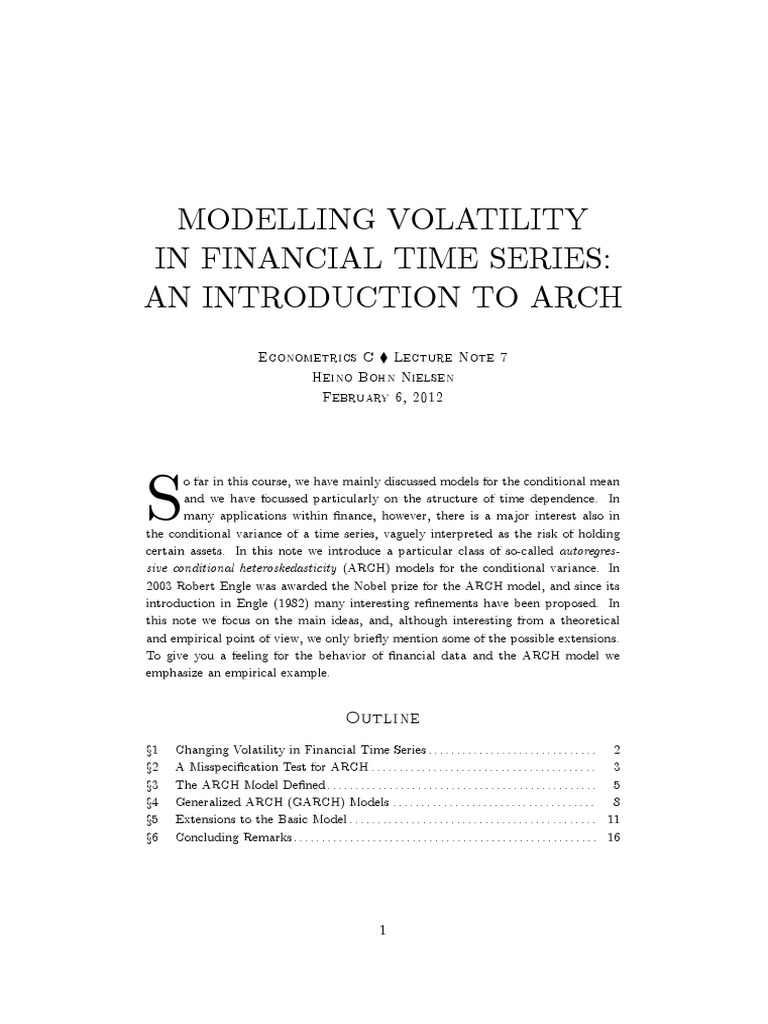 Modelling Volatility in Financial Time Series: An Introduction To Arch ...