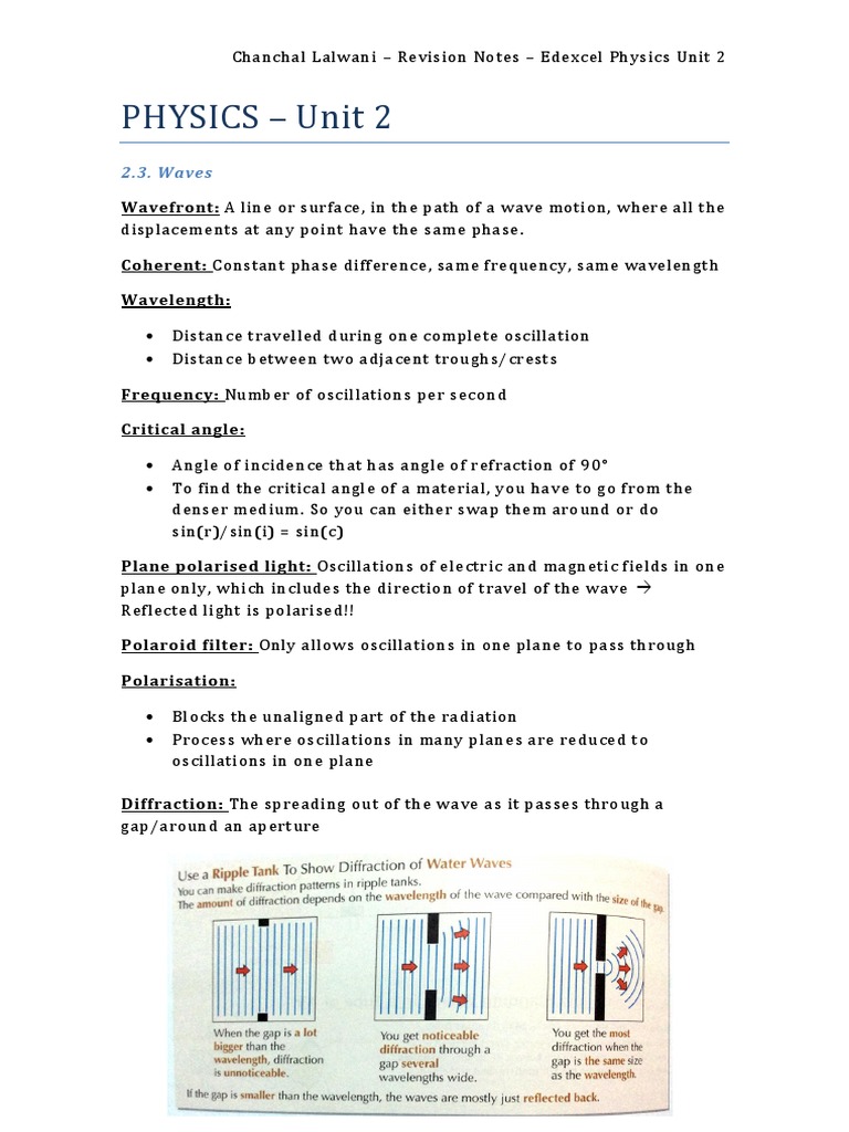 Edexcel Physics Unit 2 Revision Notes | PDF