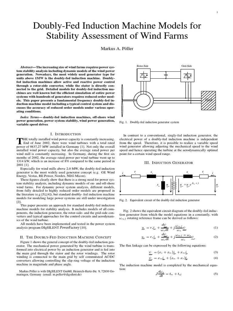 Doubly-Fed Induction Machine Models For Stability Assessment of Wind Farms | PDF | Wind Power ...