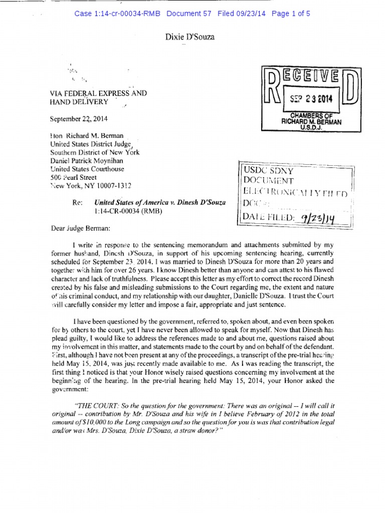 Dixie Dsouzas Letter To Judge Discovery Law Divorce