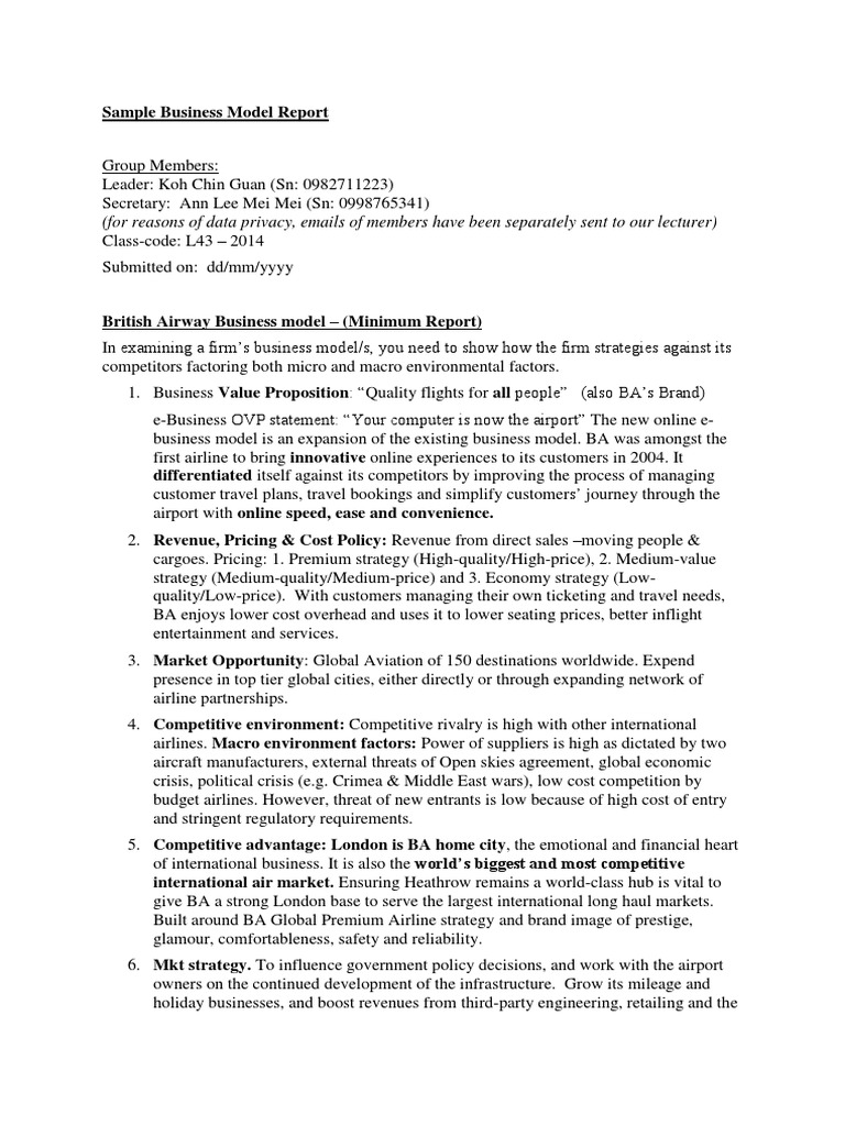 L1 - Chap-1 - BA Business Model Sample | PDF | Airlines | Strategic ...