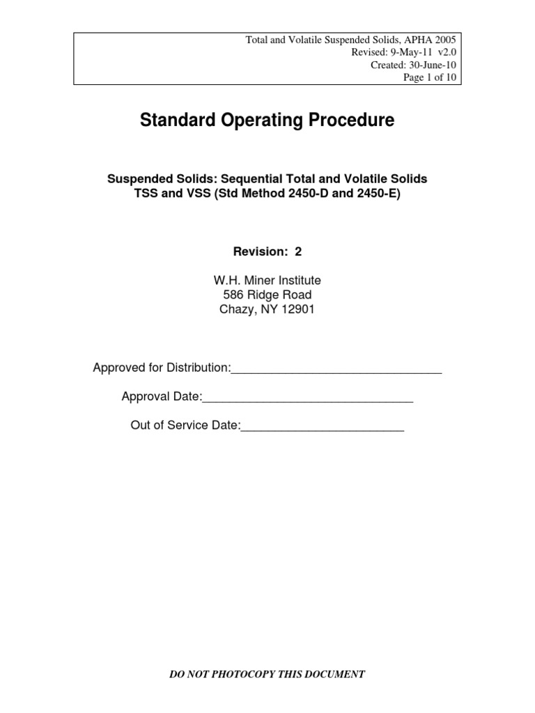 TSS and VSS Testing Procedure | PDF | Filtration | Calibration