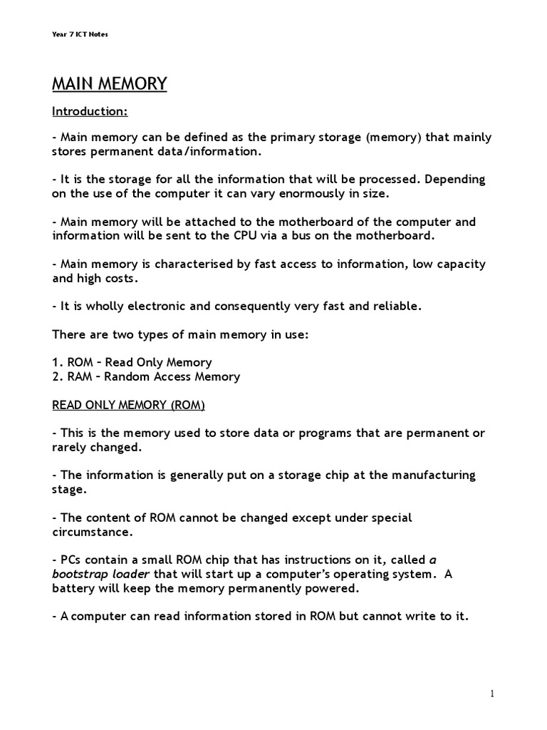 Main Memory: Bootstrap Loader That Will Start Up A Computer's Operating System. A | PDF ...