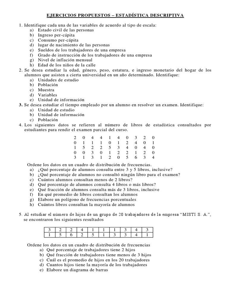 EJERCICIOS Est Descriptiva | PDF | Análisis estadístico | Enseñanza de matemática