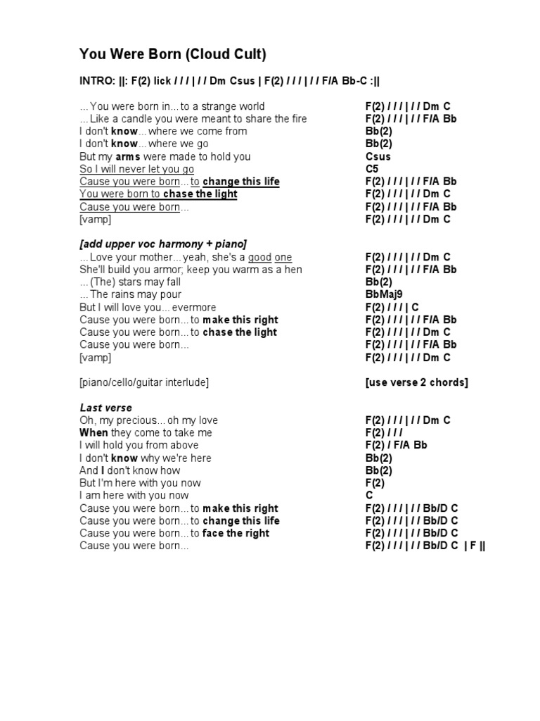 You Were Born - Cloud Cult Lyrics | PDF