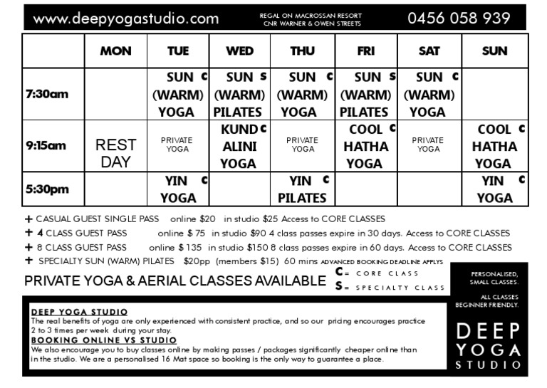 Weekly Yoga and Pilates Schedule | PDF