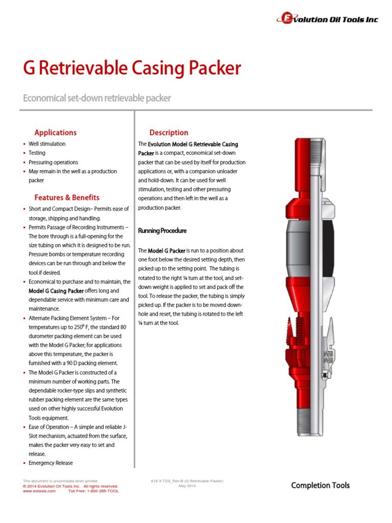 G Retrievable Packer Technical Datasheet | PDF | Pipe (Fluid Conveyance ...