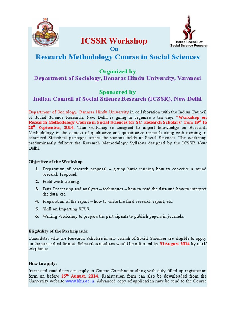ICSSR Workshop: Research Methodology Course in Social Sciences | PDF ...