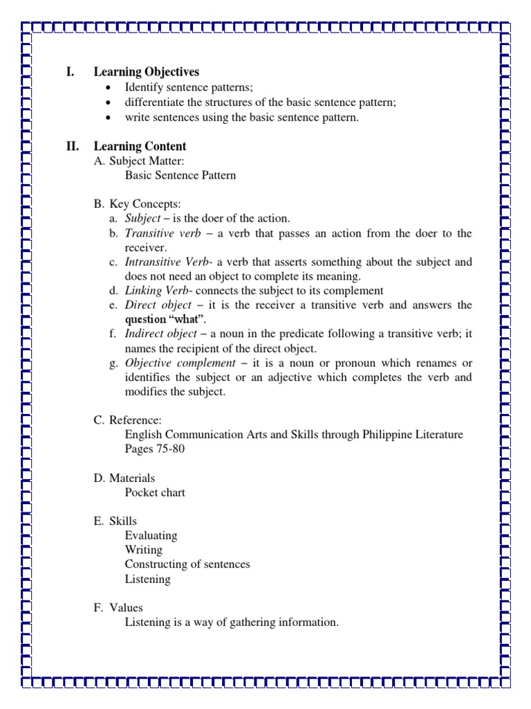 Learning Objectives | PDF | Verb | Subject (Grammar)