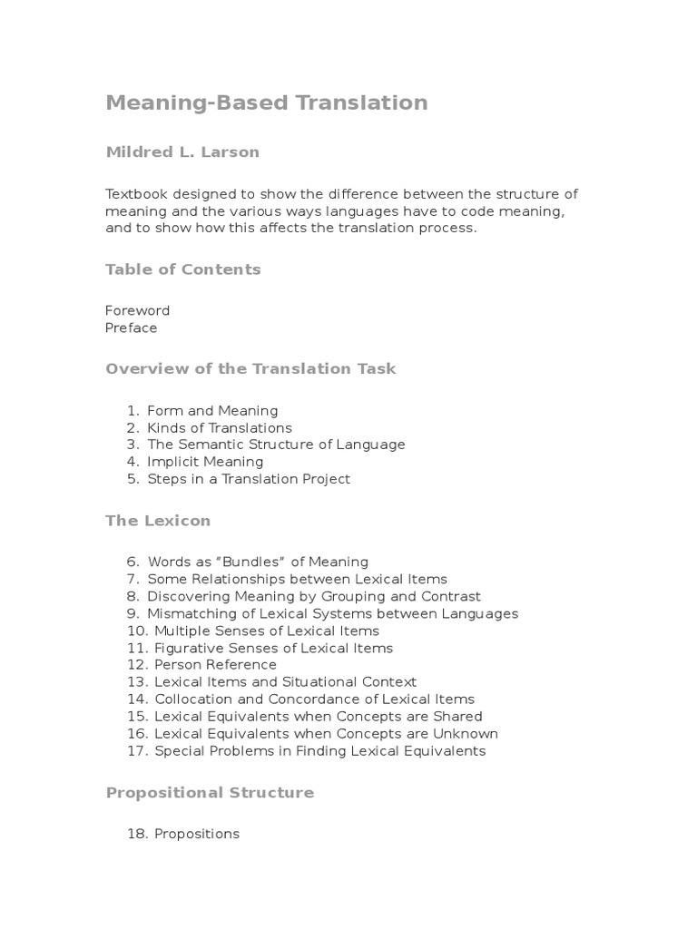 Meaning-Based Translation: Mildred L. Larson | PDF | Language Arts ...