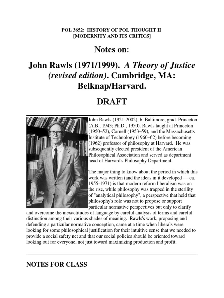 Rawls Summary | John Rawls | Justice