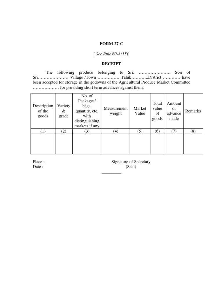 Agricultural Produce Storage Receipt | PDF
