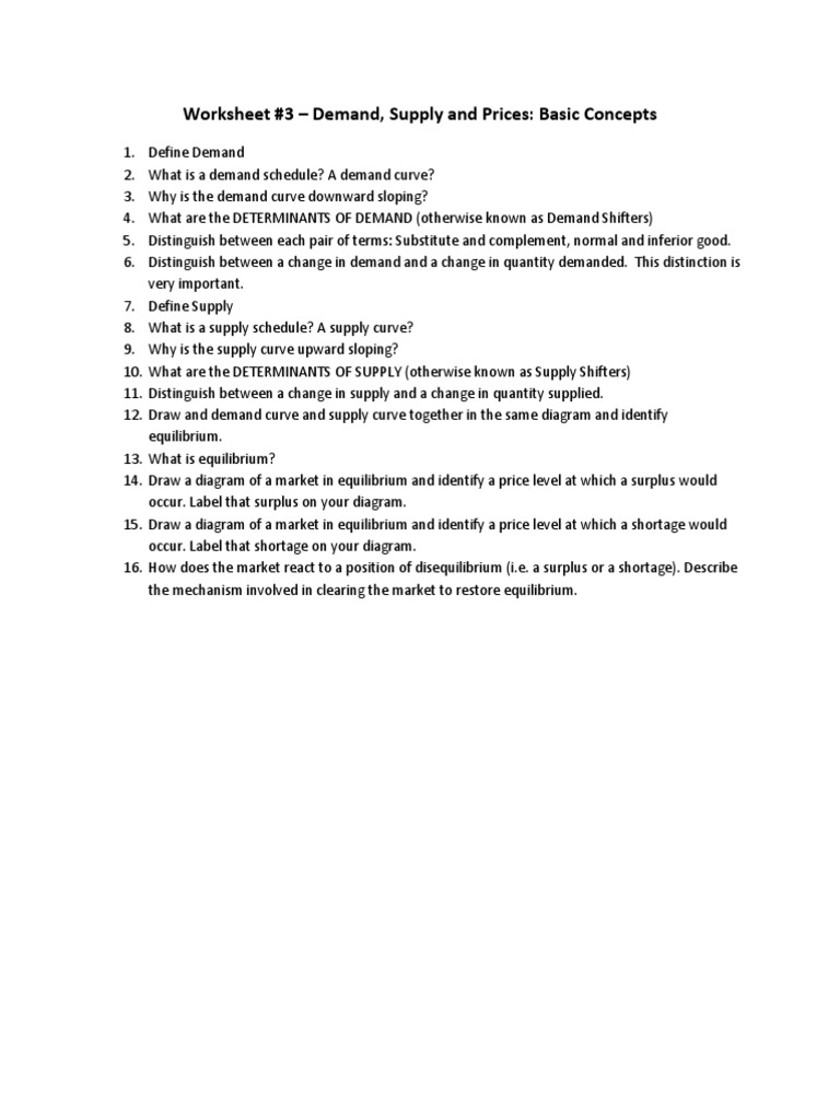 Worksheet #3 - Supply and Demand | PDF | Economic Equilibrium | Supply ...