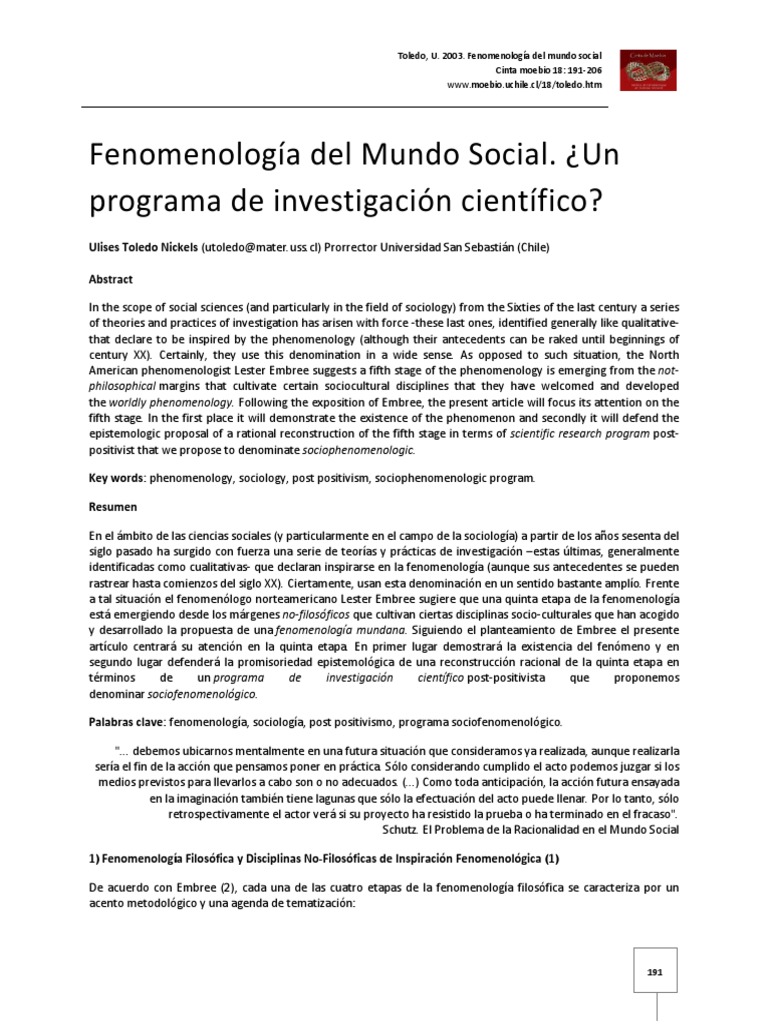 Fenomenología Del Mundo Social. Ulises Toledo | PDF | Edmund Husserl ...