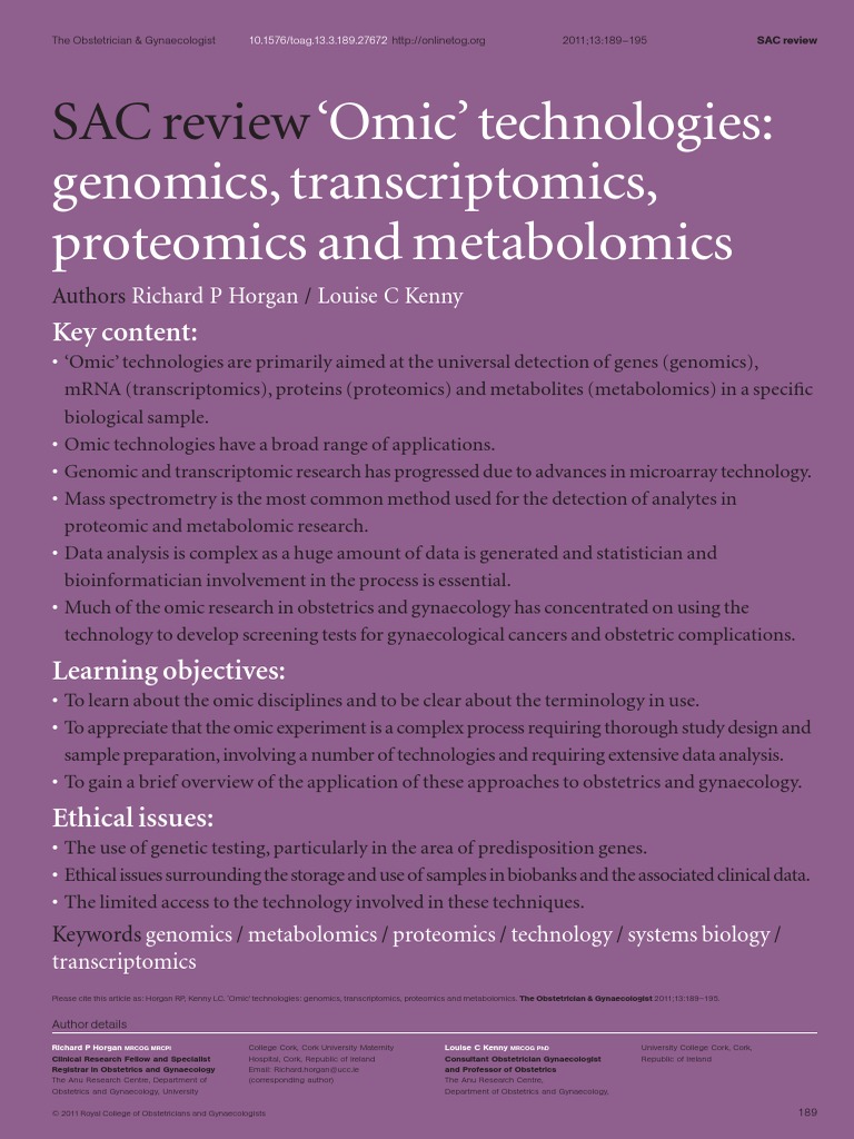 Omic Technologies | PDF | Metabolomics | Proteomics