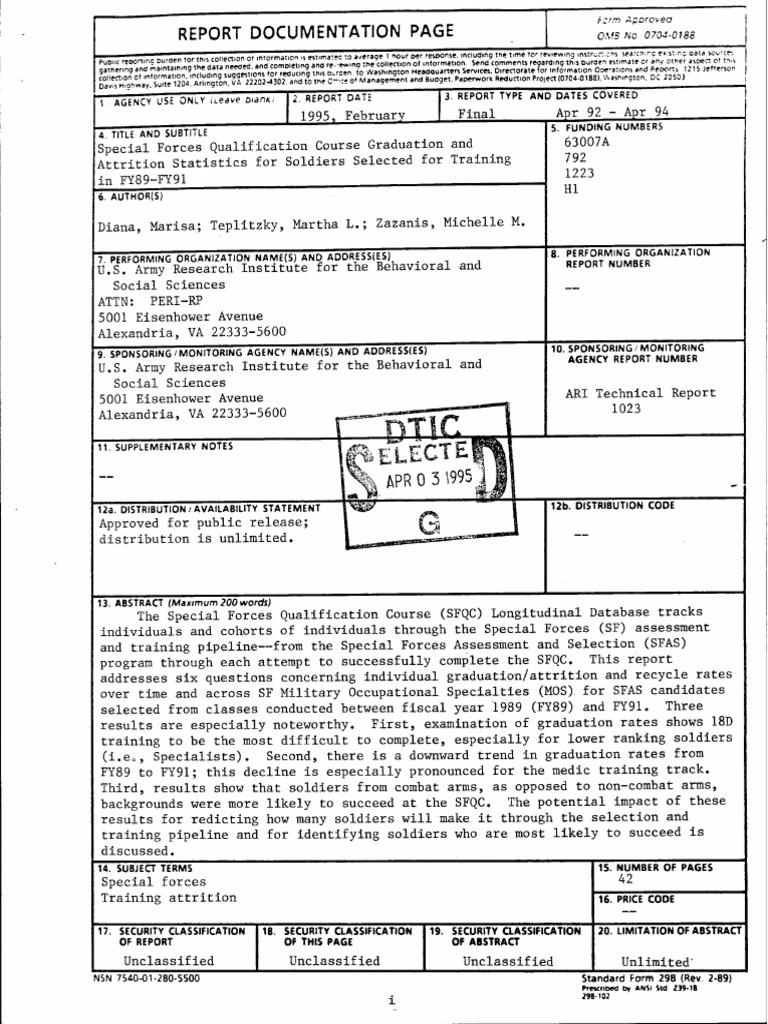 Report Documentation Page: 6. AUTHOR (S) | PDF | Special Forces (United ...