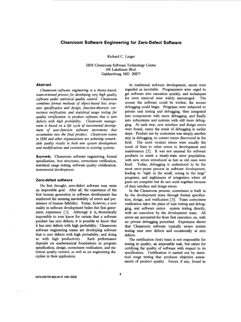 Clean Room Software Engineering For Zero-Defect Software: IBM MD | PDF ...