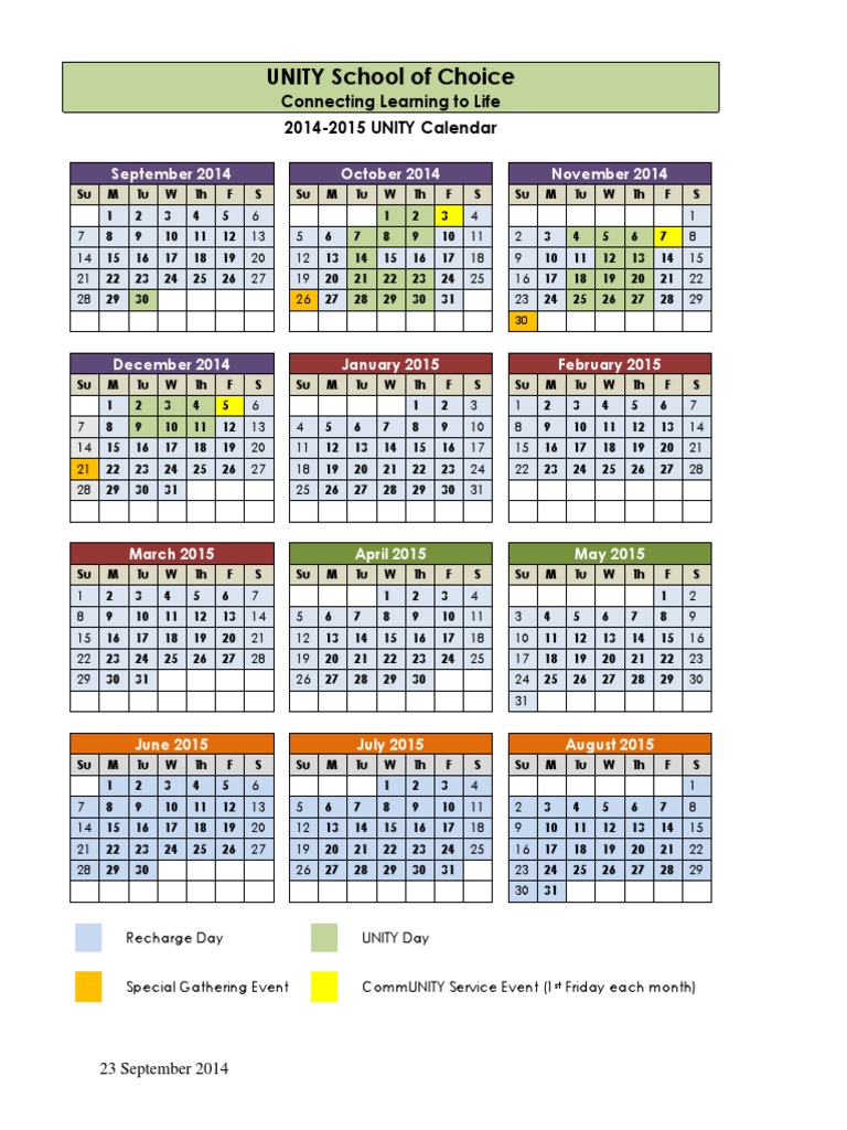 2014 Calendar Unity School of Choice | PDF