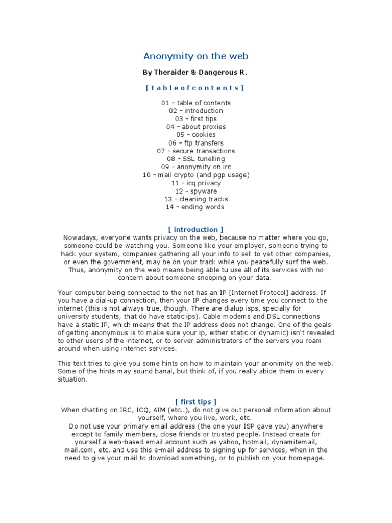 Web Anonymity Guide | PDF | Http Cookie | Digital Technology