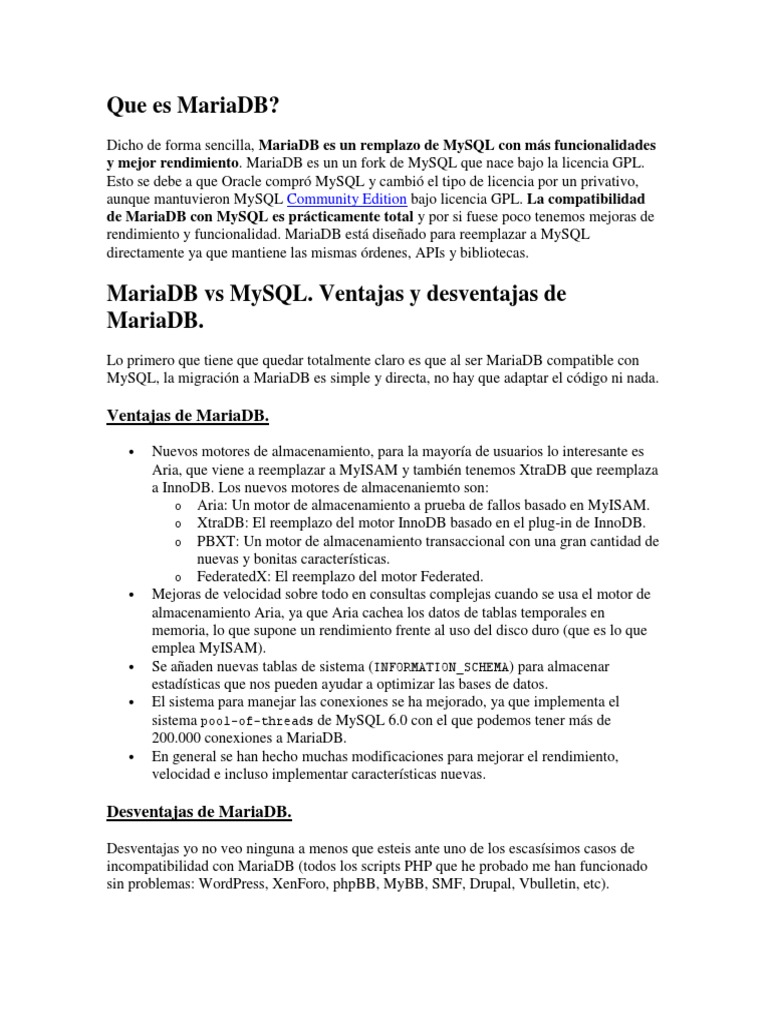 Que Es MariaDB | PDF | Mi sql | Software de gestión de datos