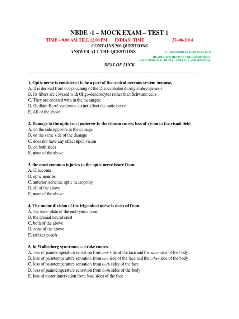 Nbde-1 Test-1 | PDF | Coronary Circulation | Natural Killer Cell