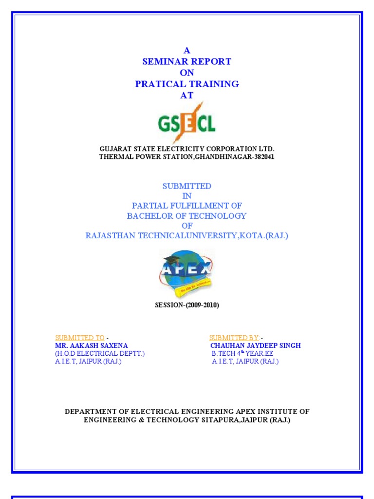Seminar Report on GSECL Training | PDF