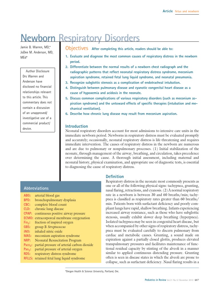 Newborn Respiratory Disorder Diagnosis | PDF | Pneumonia | Lung
