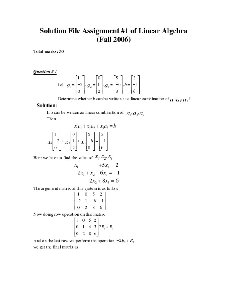 Linear Algebra - Solved Assignments - Fall 2006 Semester | PDF | Eigenvalues And Eigenvectors ...
