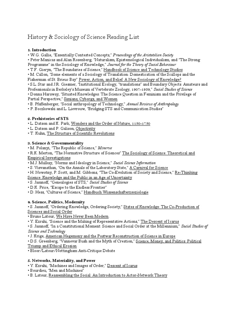 History & Sociology of Science Reading List | PDF | Science | Sociology